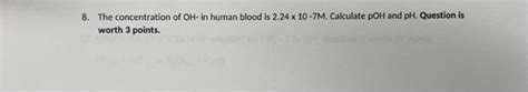 Solved The Concentration Of OH In Human Blood Is Chegg Com