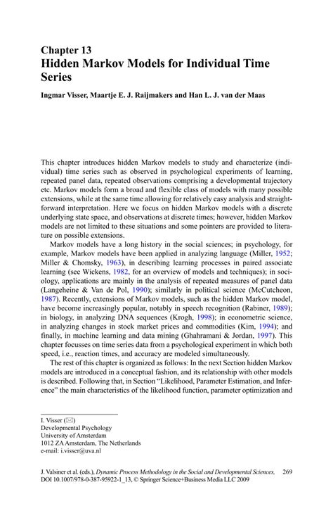 Pdf Hidden Markov Models For Individual Time Series