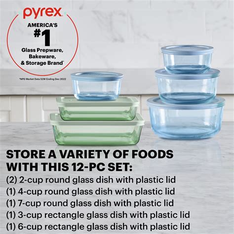 Pyrex® Simply Store® Tinted 12 Piece Storage Set With Plastic Lids Gr