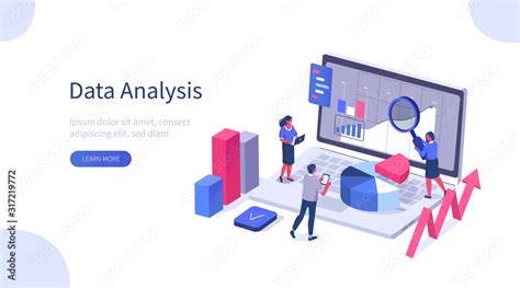 People Characters Working With Data Visualization At Laptop Man And
