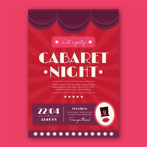 평면 디자인 카바레 밤 포스터 템플릿 프리미엄 벡터