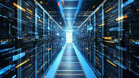 Data Center Storage With Blue And Orange Information Flow Cloud