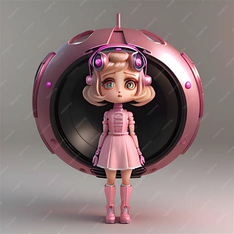 Premium Ai Image Cute Girl With Pink Bionic Robot