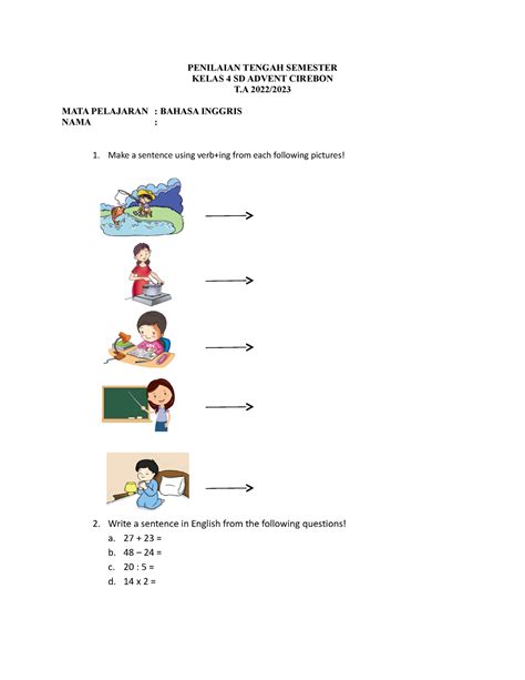 Pts English Pts Penilaian Tengah Semester Kelas 4 Sd Advent Cirebon T 2022 Mata Pelajaran