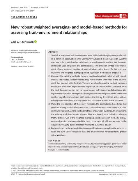 Pdf New Robust Weighted Averaging‐ And Model‐based Methods For Assessing Trait‐environment