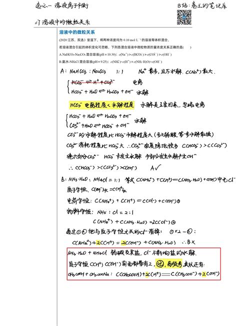 P117【选必一 溶液离子平衡】【考点精华】溶液中的微粒关系（拔高重要） 哔哩哔哩
