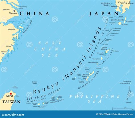 Ryukyu Islands Also Nansei Islands Japanese Island Chain Political Map Stock Vector