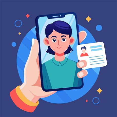 Hand Holding Mobile Smart Phone With Face Recognition App 3d Web Vector Illustrations Premium