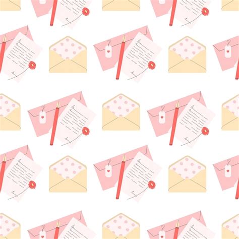 Premium Vector Flat Vector Seamless Pattern With Envelopes Letters Flowers Stamps Design