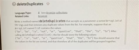 Solved Deleteduplicates Languagetype Java Auraylist