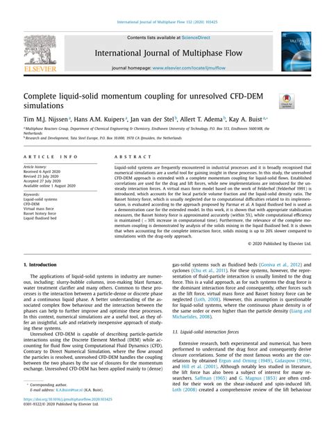 Pdf Complete Liquid Solid Momentum Coupling For Unresolved Cfd Dem