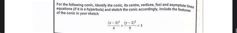 Solved For The Following Conic Identify The Conic Its Chegg Com