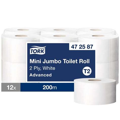 Tork Mini Jumbo Toilet Paper Roll White T2 Advanced 2 Ply 12 X 200