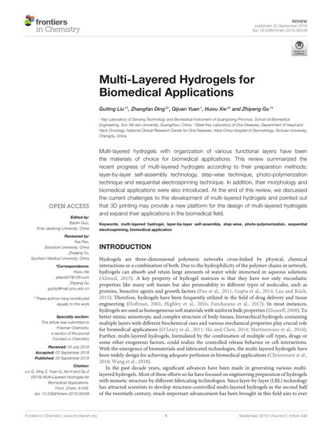 Pdf Multi Layered Hydrogels For Biomedical Applications