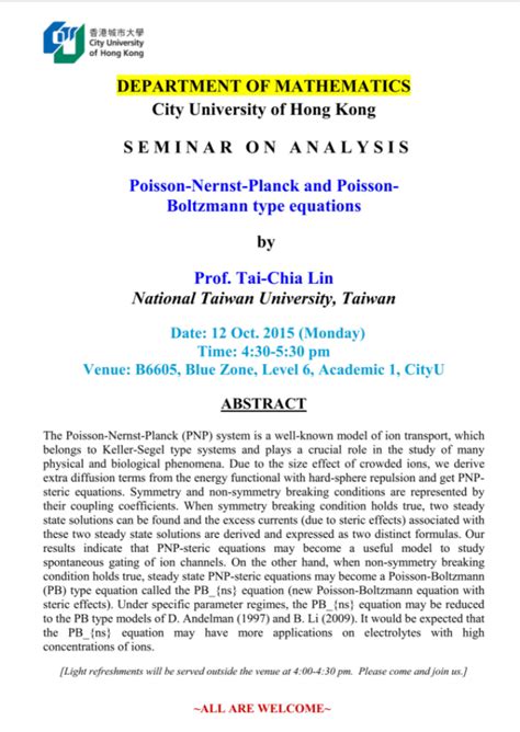 Poisson Nernst Planck And Poisson Boltzmann Type Equations Department