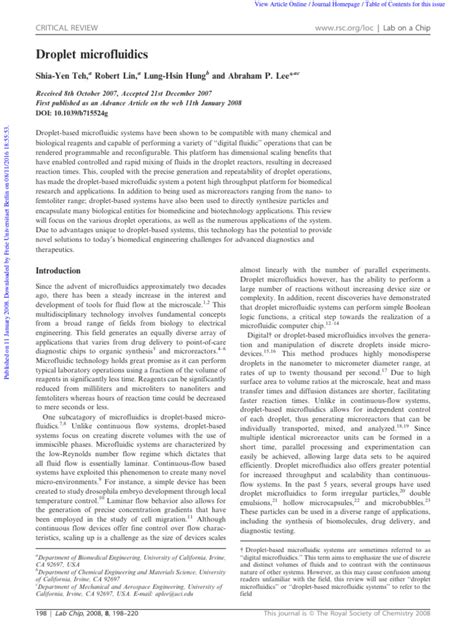 Droplet Microfluidics Pdf Microfluidics Hydrophobe