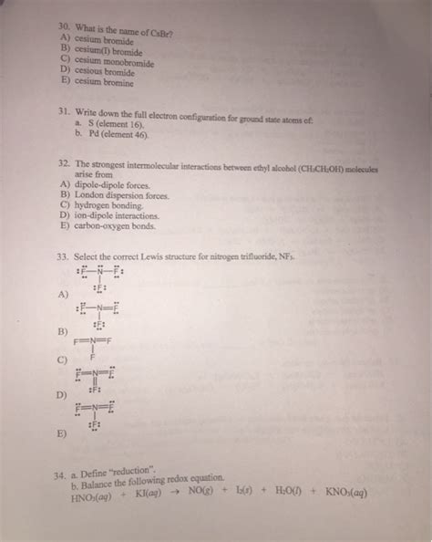 solved 30 what is the name of csbr a cesium bromide b