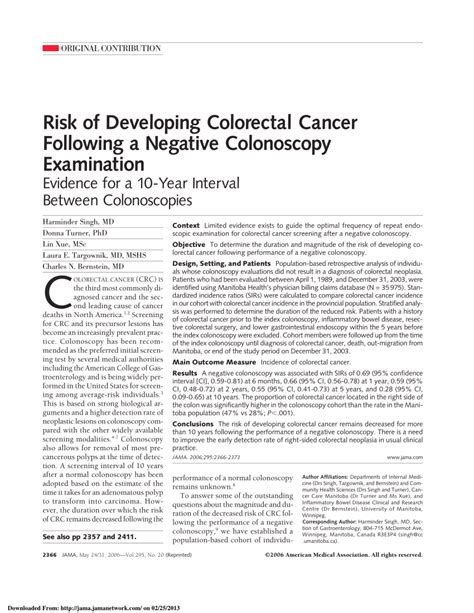 Pdf Risk Of Developing Colorectal Cancer Following A Negative