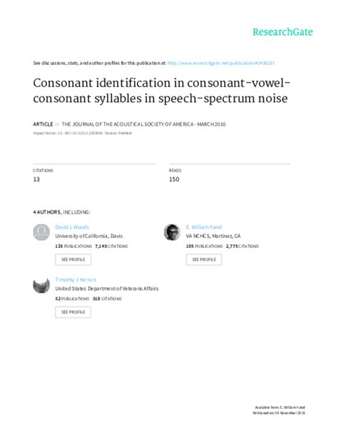 Pdf Consonant Identification In Consonant Vowel Consonant Syllables In Speech Spectrum Noise