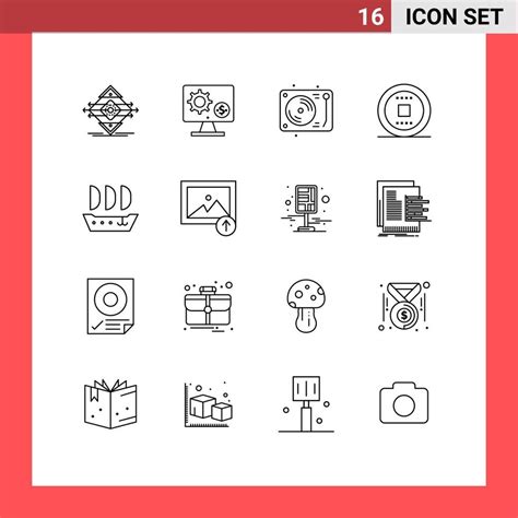 Editable Vector Line Pack Of 16 Simple Outlines Of Stop Control Setting Party Dis Editable