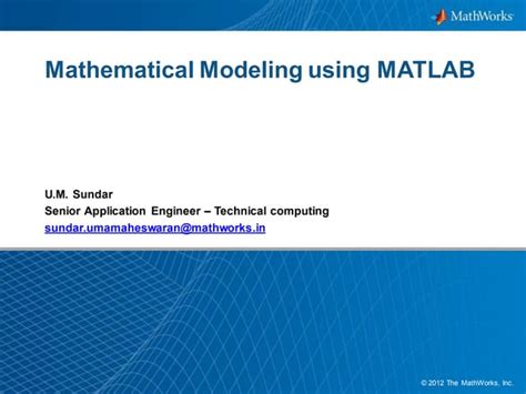Mathematical Modeling Using Matlab By Um Sundar Senior Application