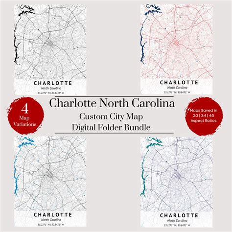 City Map Charlotte Digital Digital Folder Charlotte Map Print