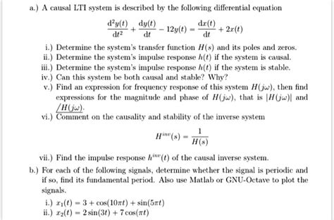 A A Causal Lti System Is Described By The Following Differential Equation D2ytdt2