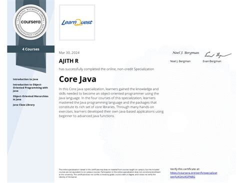 Ajith R On Linkedin Learnquest Coursera Java Corejava