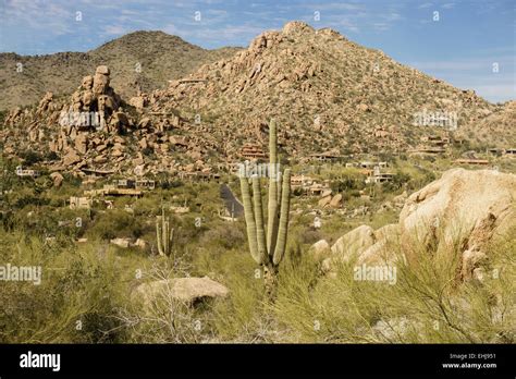 Arizona Desert Valley Landscape Near Phoenixscottsdaleusa Stock