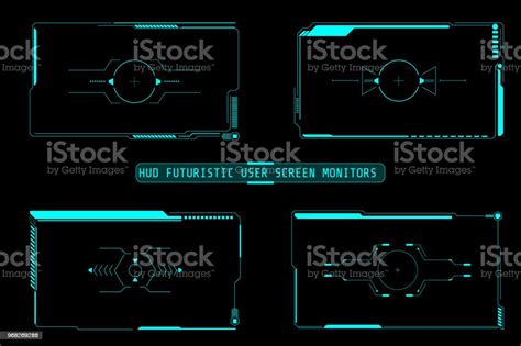 Hud는 미래 기술 인터페이스 화면 요소 패널 설정된 벡터입니다 게임 애플 리 케이 션 Ui 그림에 대 한 추상 가상 사이버 컨트롤 디스플레이 팩 가상현실에 대한 스톡 벡터