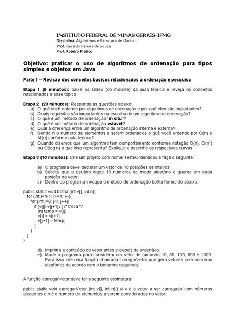 Prática De Ordenação De Vetores E Objetos Usando Algoritmos De