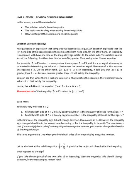Unit 1 Lesson 1 E Pdf Equations Inequality Mathematics