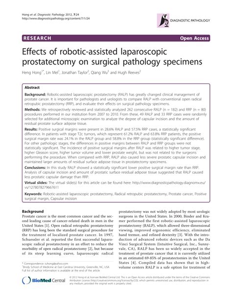 Pdf Effects Of Robotic Assisted Laparoscopic Prostatectomy On Surgical Pathology Specimens