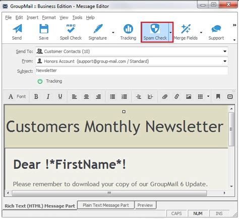 Perform A Spam Check In GroupMail Prior To Sending Free Group Email And Mass Email Newsletter