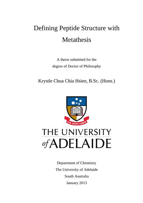 Pdf Defining Peptide Structure With Metathesis · Metathesis Is Chosen For The Manipulation Of