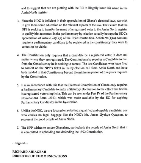 Assin North By Elections Ndcs Claims Spurious Baseless Npp