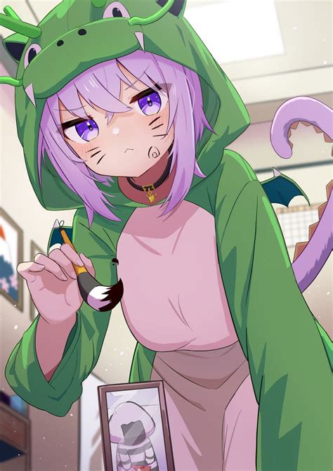 Nekomata Okayu And Onigirya Hololive Drawn By Parijennu Danbooru