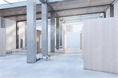 Premium Photo Modern Wooden And Concrete Gallery Interior With Empty Mock Up Place Columns