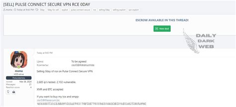 Hackers Advertising Of Pulse Connect Secure Vpn Rce 0 Day