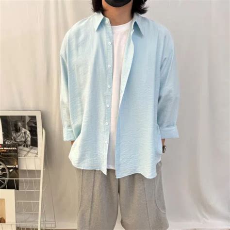 남자 링클프리셔츠 남성 구김없는 린넨 셔츠 봄 여름 오버핏 남방