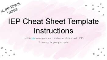 IEP Cheat Sheet Template By Ms Akers Special Education Classroom