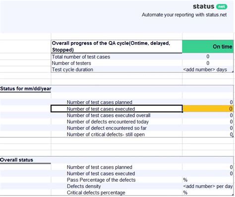 Software Development Status Report Template