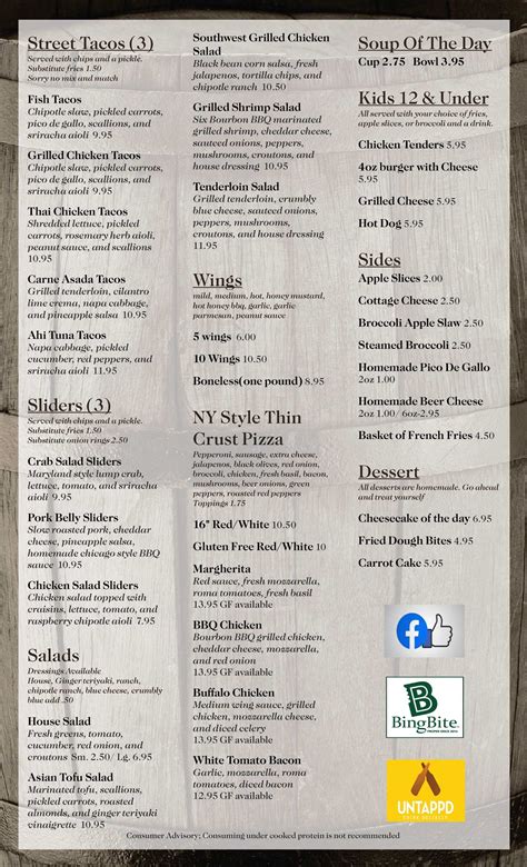 Menu The Pour House Pub And Grill