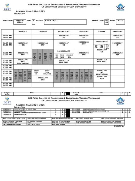 Class Time Table Chem 2024 25 Sem1 Pdf Physical Sciences