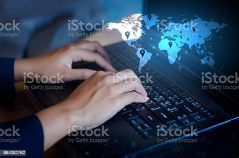 Press Enter Button On The Computer Business Logistics Communication Network World Map Send