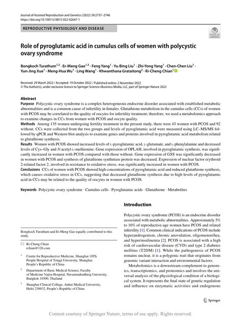 Role Of Pyroglutamic Acid In Cumulus Cells Of Women With Polycystic
