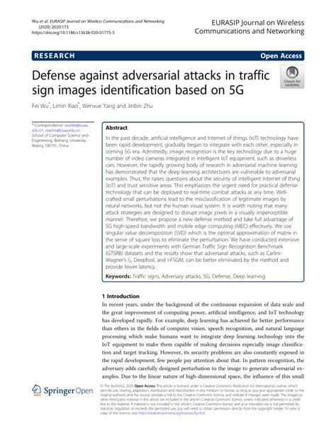 Pdf Defense Against Adversarial Attacks In Traffic Sign Images Identification Based On 5g
