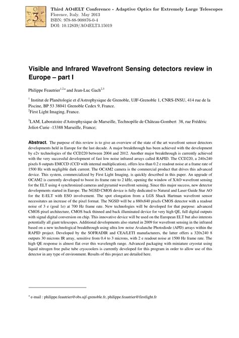 Pdf Visible And Infrared Wavefront Sensing Detectors Review In Europe Part I