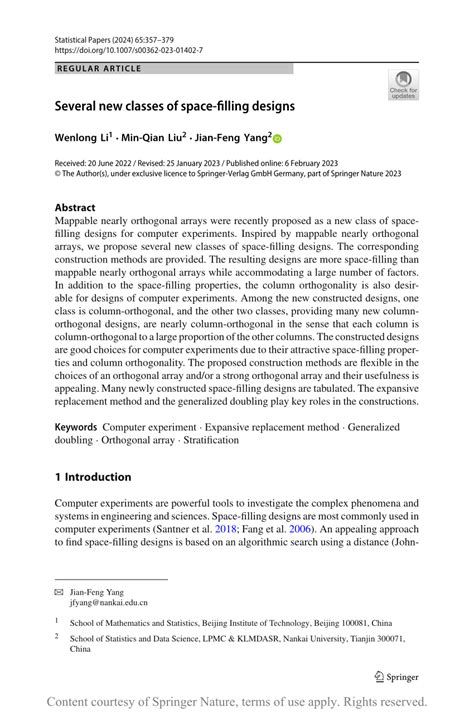 Several New Classes Of Space Filling Designs Request Pdf