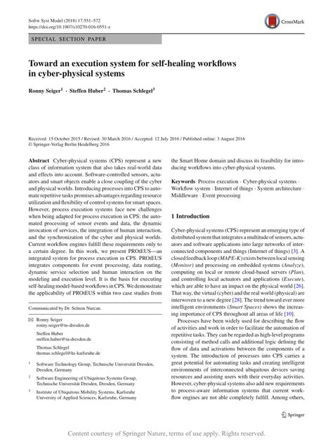 Toward An Execution System For Self Healing Workflows In Cyber Physical Systems Request Pdf